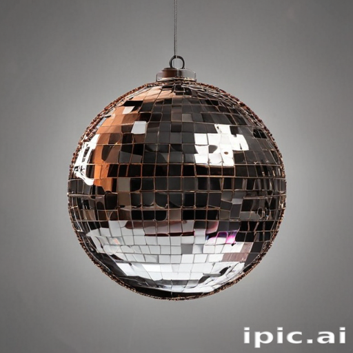 Shimmering Disco Ball Hanging Against a Dramatic Gray Background