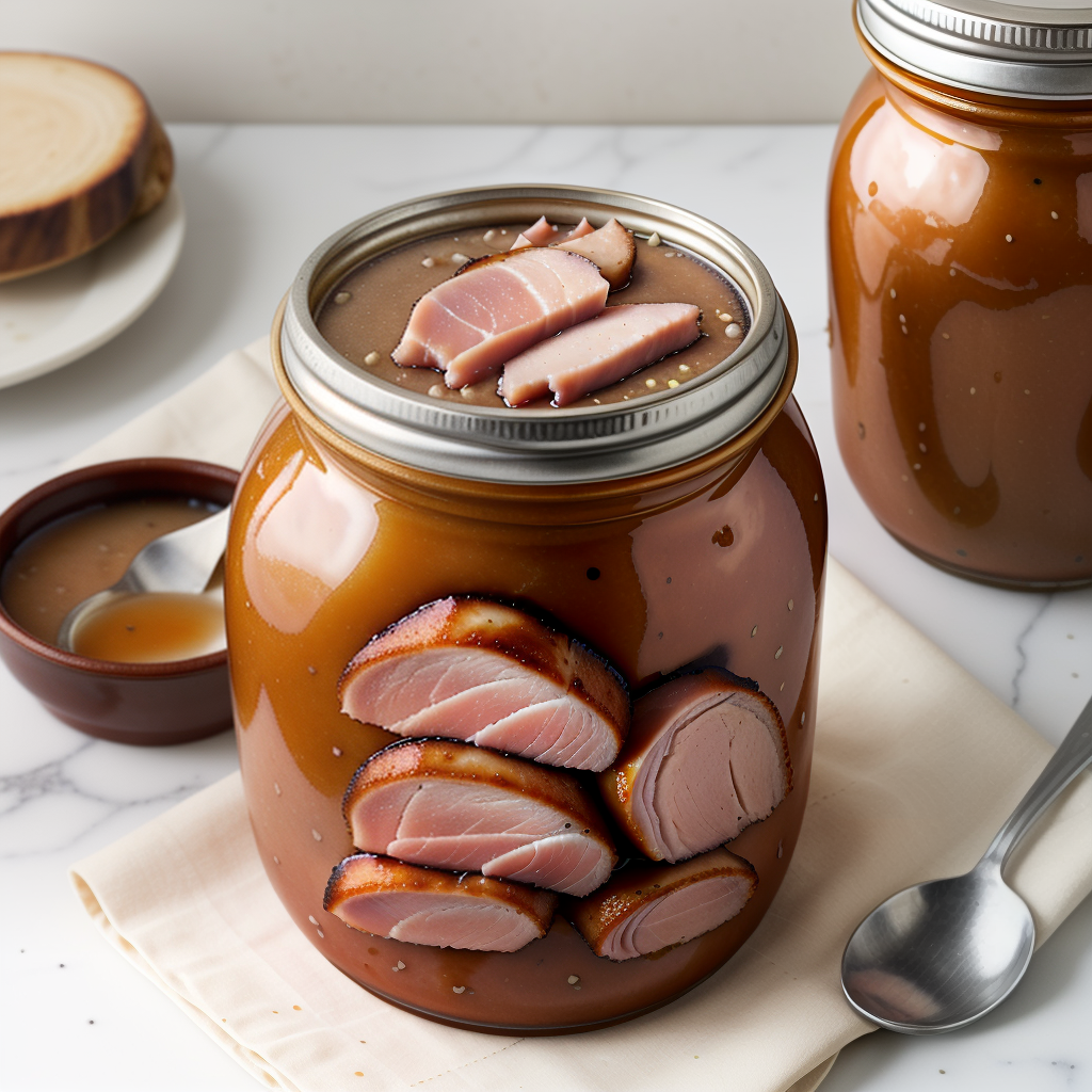 Deliciously Preserved Slices of Smoked Ham in a Glass Jar