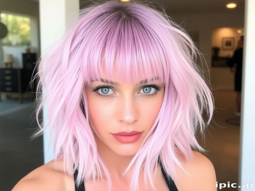 Stunning Young Woman with Vibrant Pink Hair and Captivating Blue Eyes