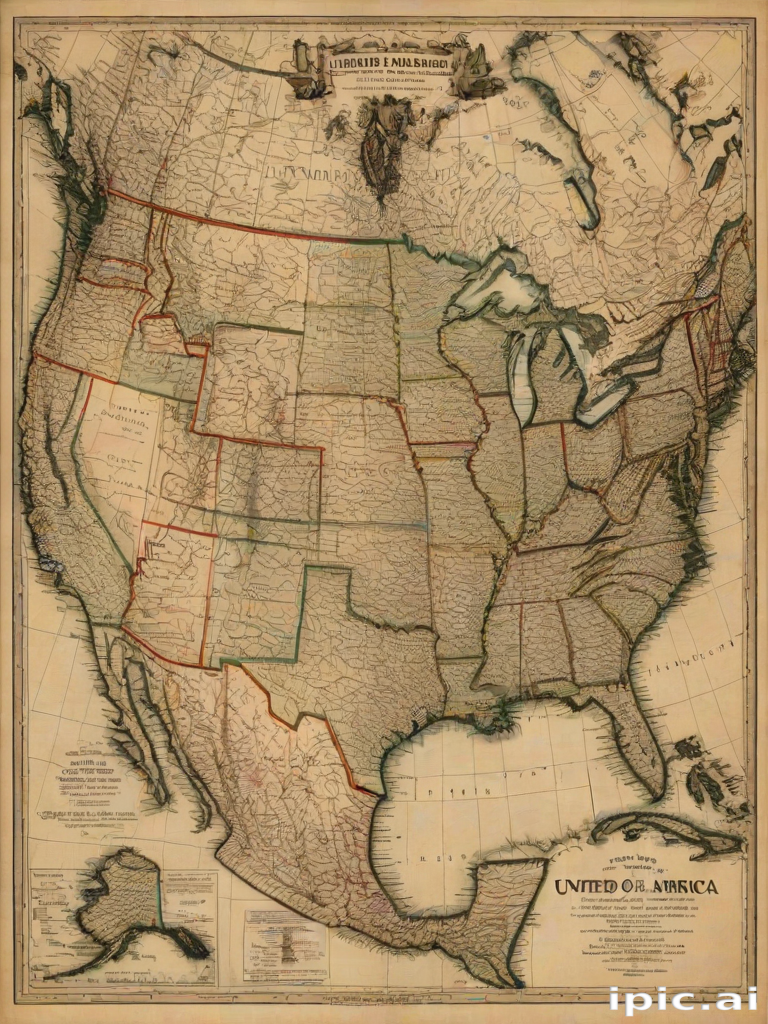 Detailed Historical Map of the United States Highlighting State ...