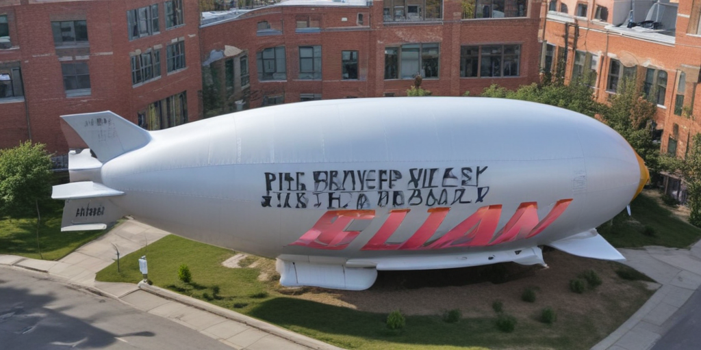 on sunny day A blimp with Museum of Neon Art written on it blocks the sun