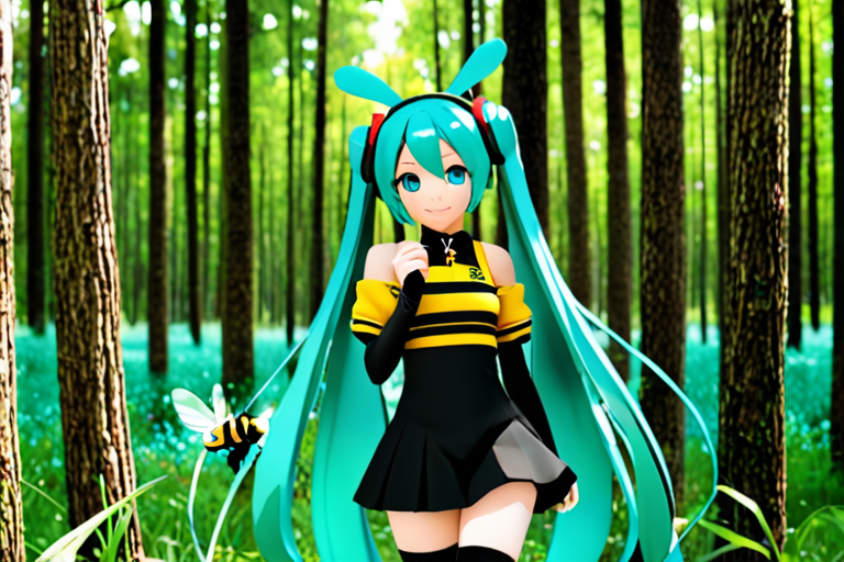 Hatsune miku, forest, bees