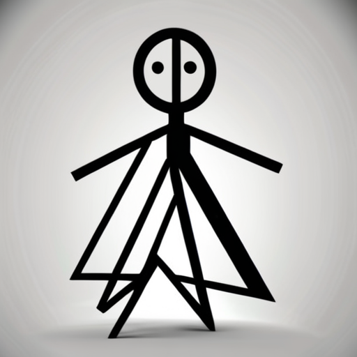 a 3d stickman with three triangles for hair ready for action, black and ...