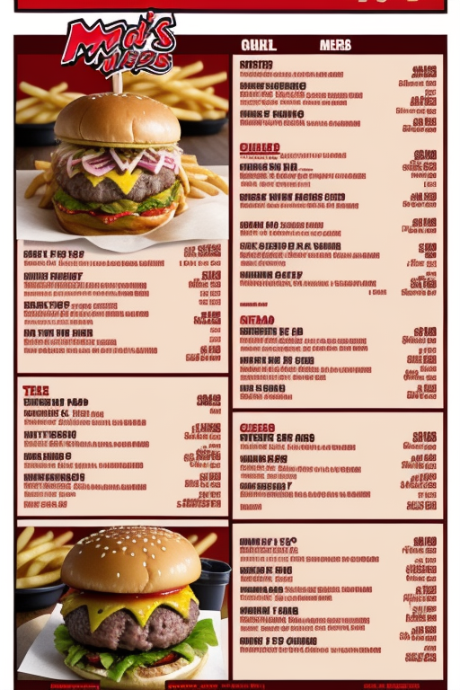 Menu Display Featuring Delicious Burgers, Sides, and Beverages at Mad's ...