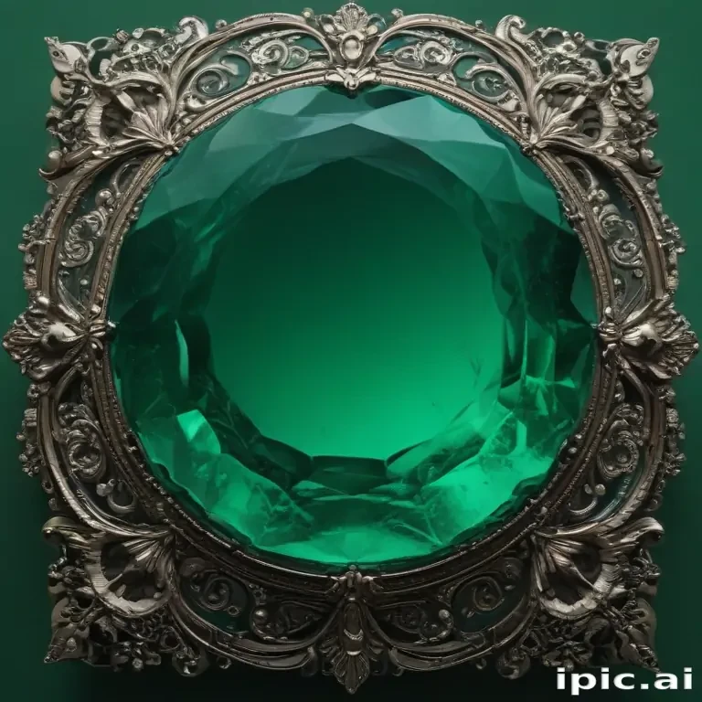 Intricately Designed Silver Frame Surrounding a Stunning Emerald Gemstone