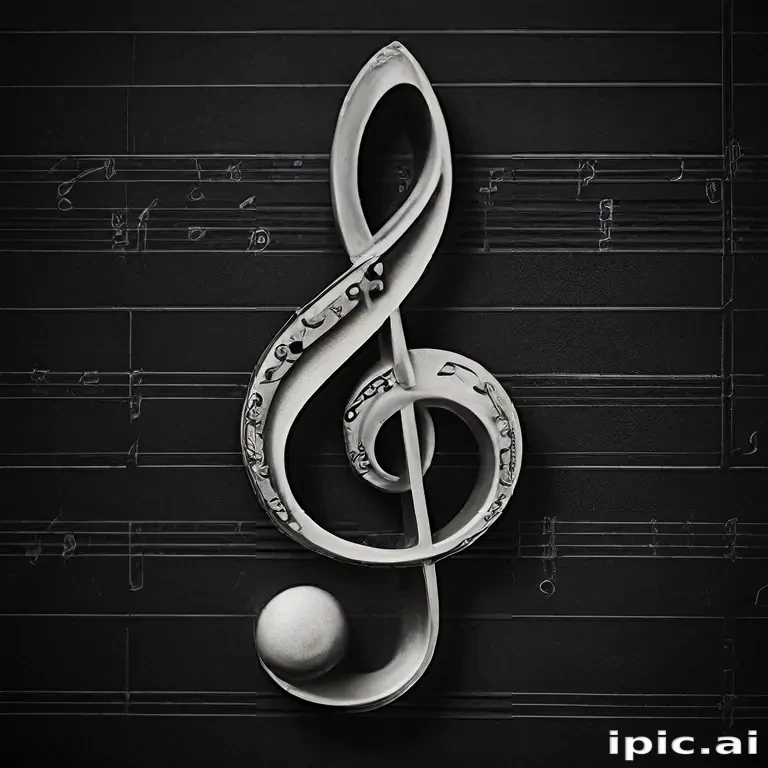 Elegant Treble Clef Design on Musical Staff Background in Monochrome