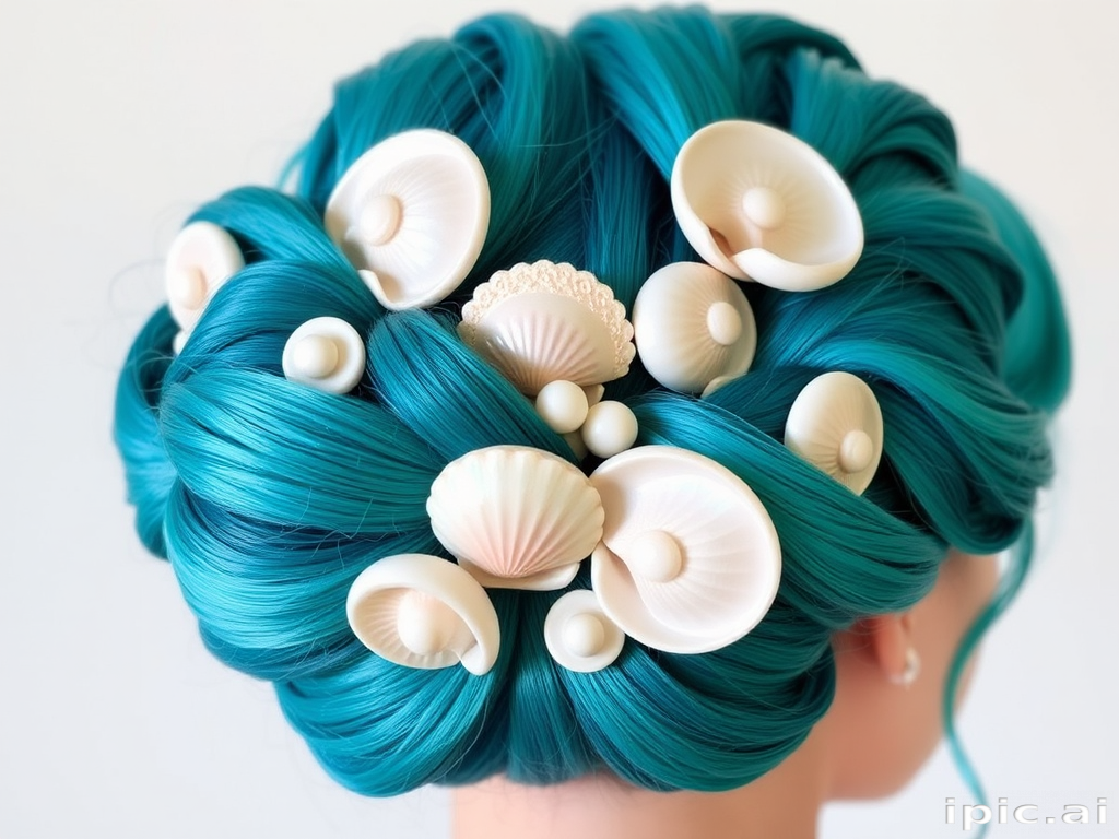 Elegant Ocean-Inspired Hair Design Adorned with Seashells and Pearls