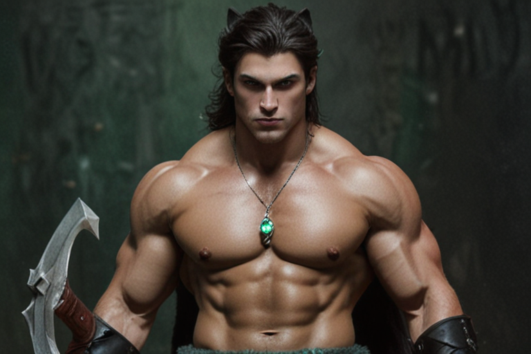 Demi-Human-wolf-God a strong. His big muscles showing in the light, his ...