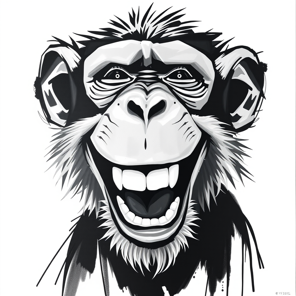 Joyful Chimpanzee Smiling Brightly with Exuberant Expression in Black ...