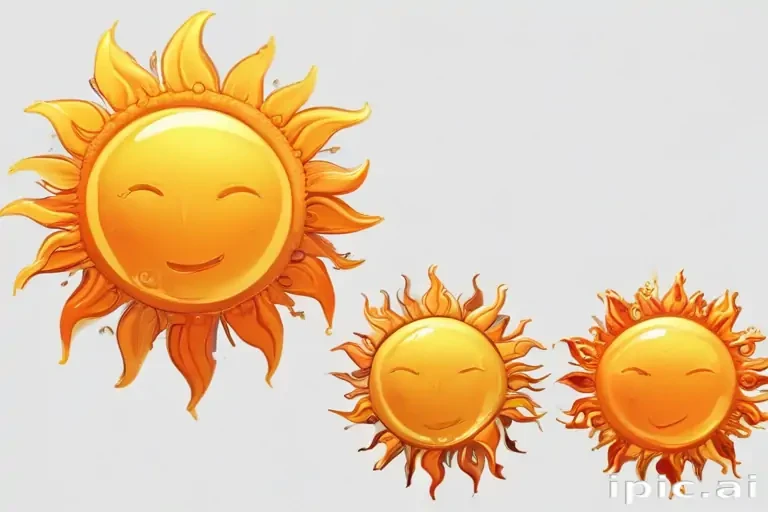 Three Cheerful Cartoon Suns Radiating Warmth and Happiness in Bright Colors