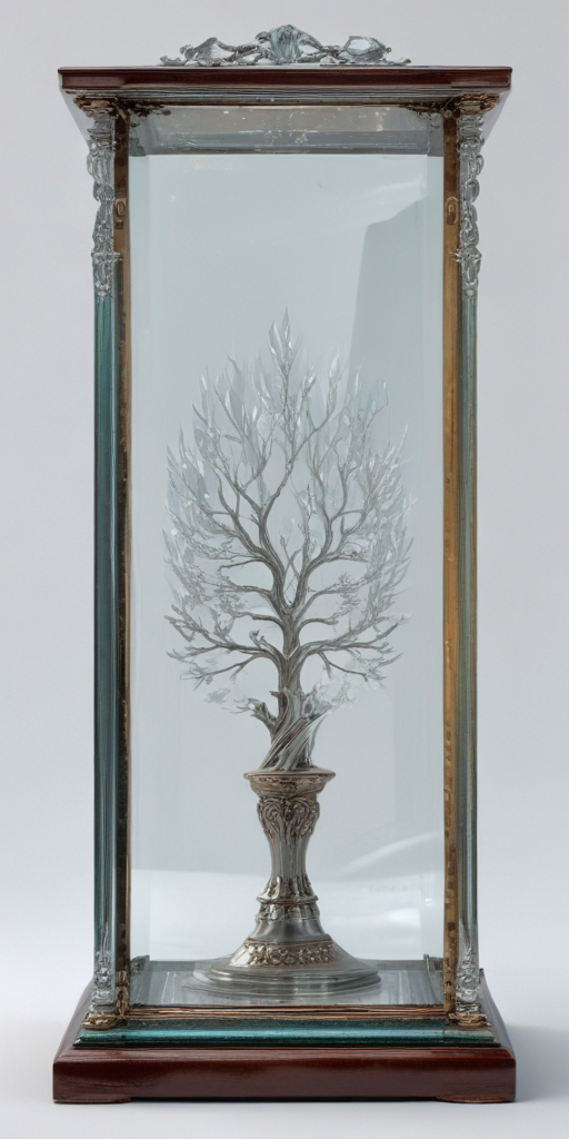 Exquisite Glass Sculpture of a Tree Enclosed in a Decorative Display Case