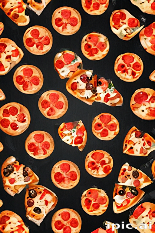 A Colorful Array of Delicious Pepperoni Pizzas Spread Across a Dark Surface