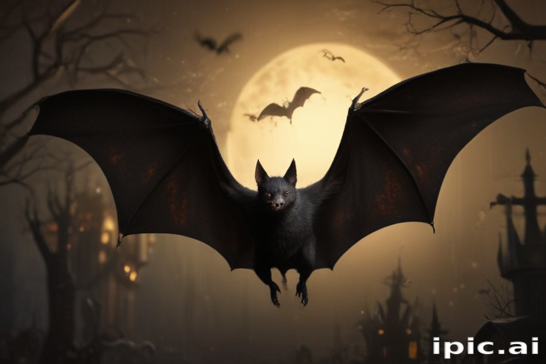 Majestic Bat Soaring Under a Full Moon in a Spooky Night Sky