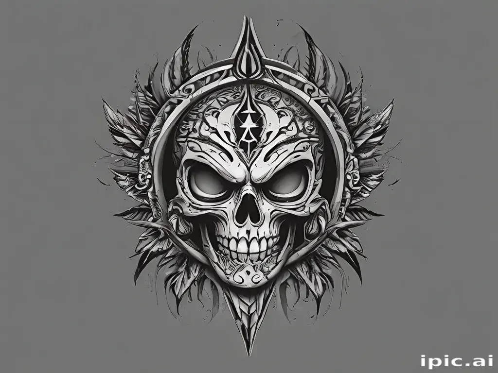 Intricate Skull Design with Tribal Elements and Dark Symbolism in ...