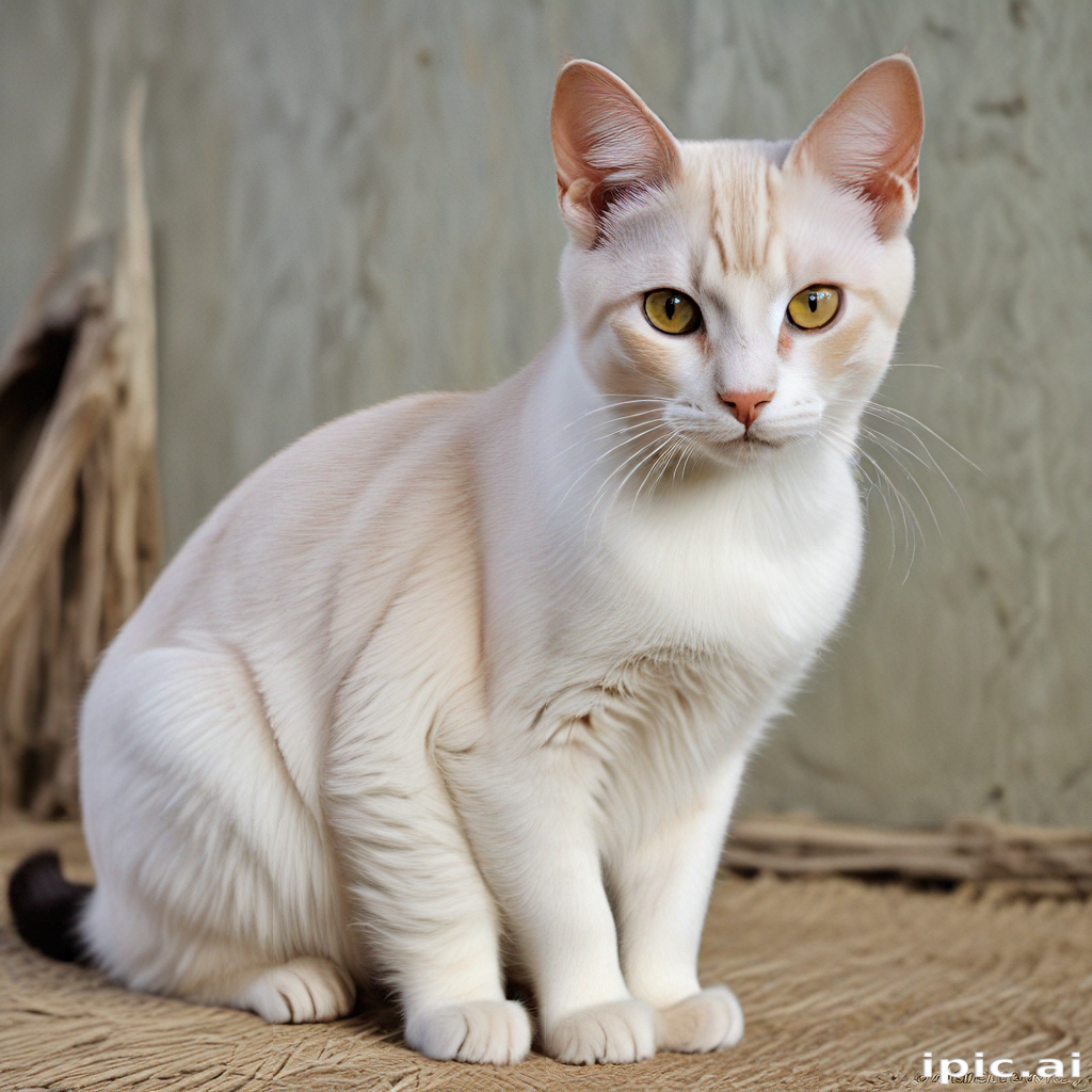Elegant Cream-Colored Cat Sitting Gracefully Against a Natural Background.