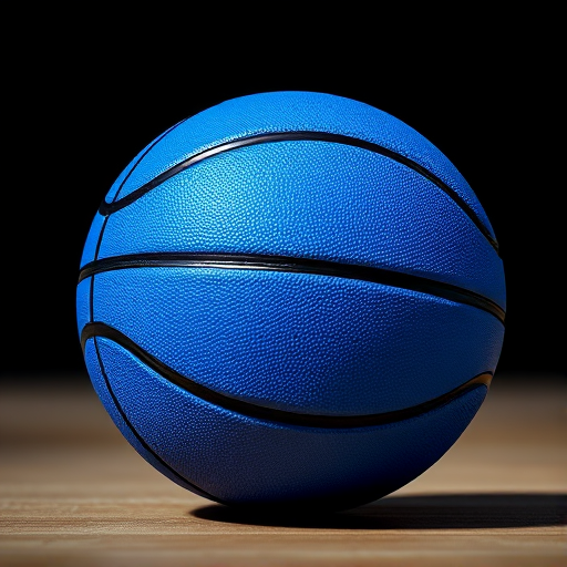 A Bright Blue Basketball Resting on a Wooden Floor in Soft Light