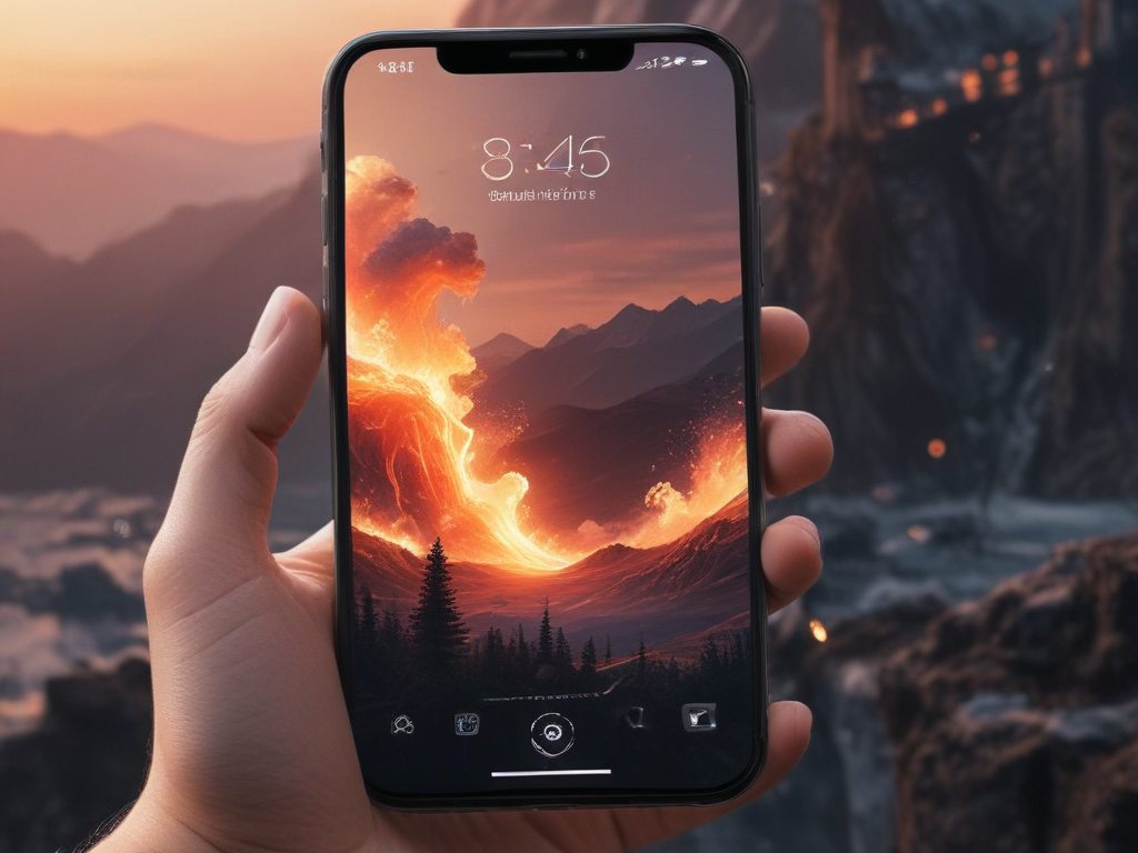 Captivating Smartphone Display Featuring a Fiery Landscape at Sunset
