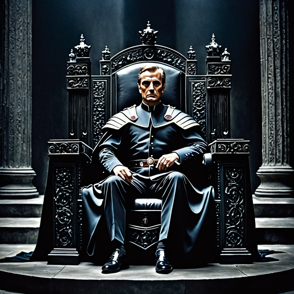 sadistic emperor in the dark sitting on his throne