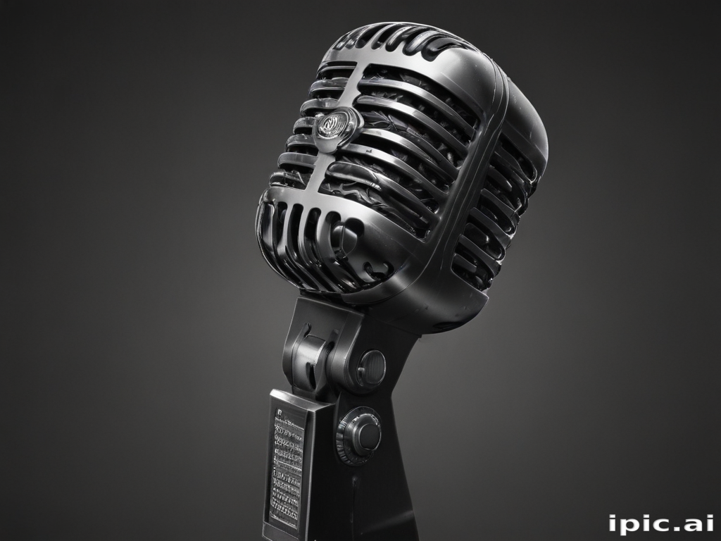 Classic Vintage Microphone Standing Tall Against a Dark Background
