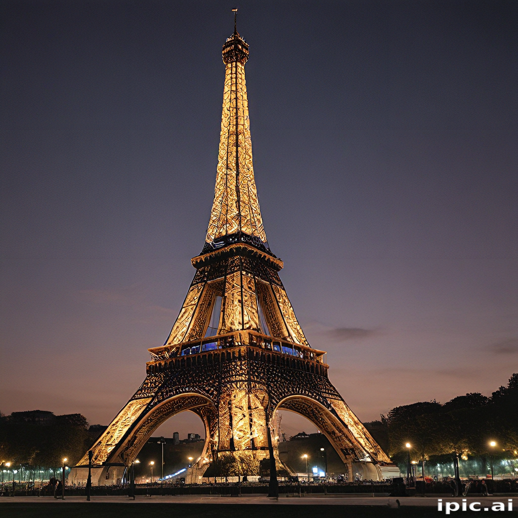 Illuminated Eiffel Tower Against a Beautiful Twilight Sky in Paris