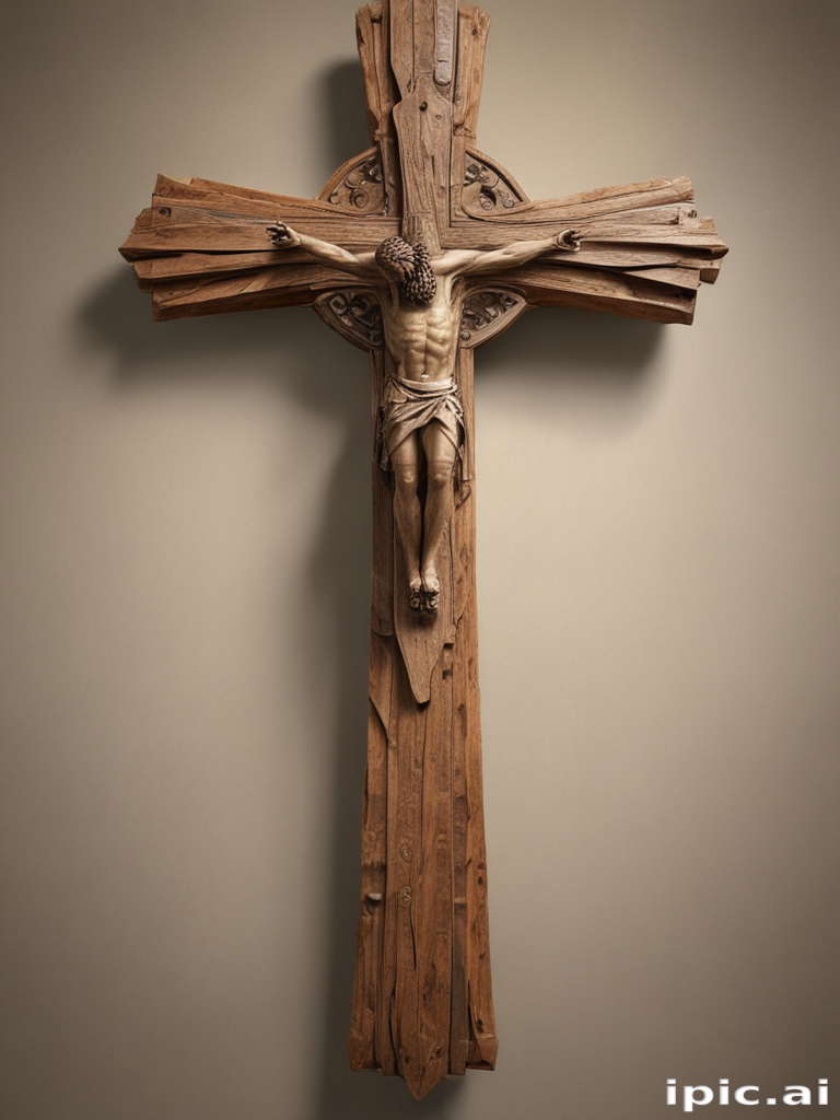 Intricately Carved Wooden Crucifix Depicting the Crucifixion of Jesus ...