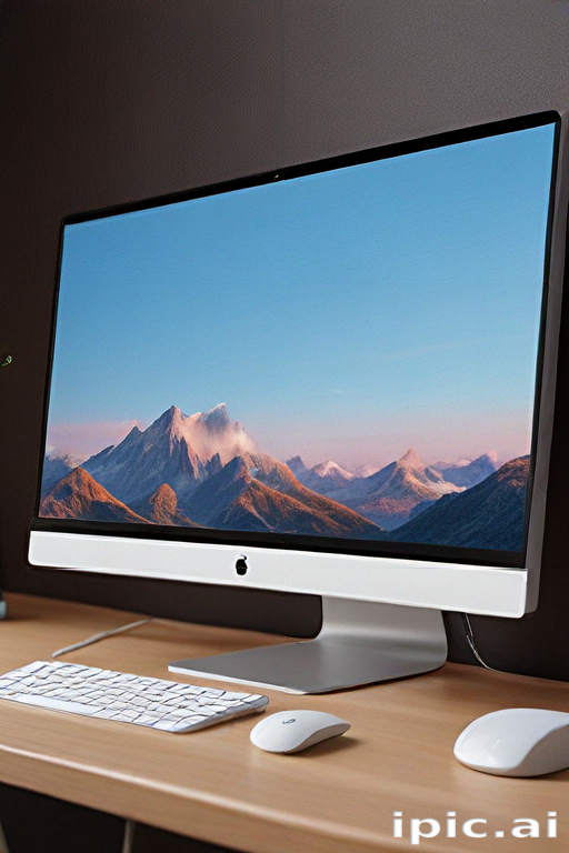 Modern Computer Setup Displaying Serene Mountain Landscape on Screen