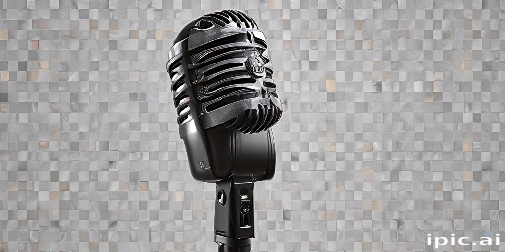 Classic Retro Microphone Standing Tall Against a Textured Gray Backdrop