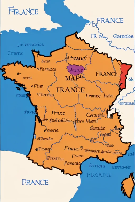 Map of France Highlighting Regions with Unique Historical Names and Borders
