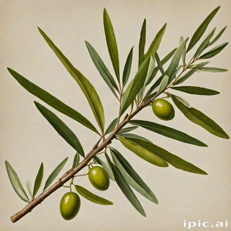 Beautiful Olive Branch with Lush Green Leaves and Ripe Olives Displayed