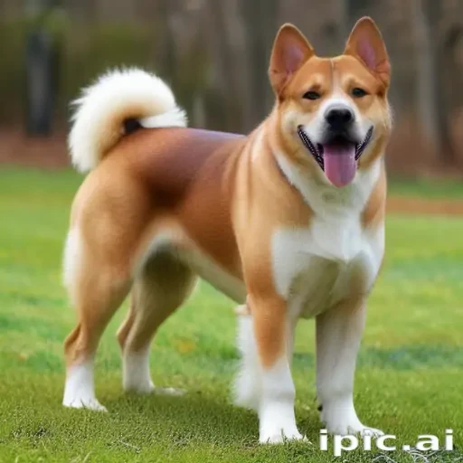 A Happy Dog Standing in a Lush Green Field Under Natural Light.