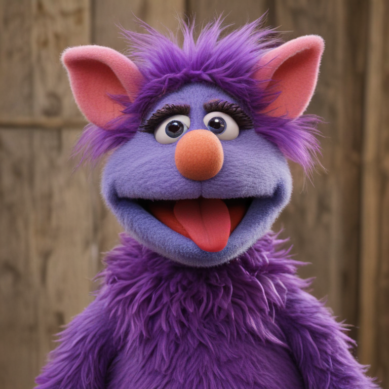 purple muppet on sesame street with a rat tail