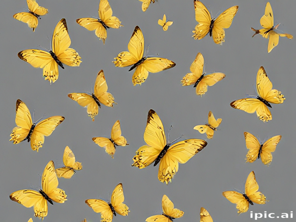 A Beautiful Collection of Yellow Butterflies Dancing Against a Gray ...