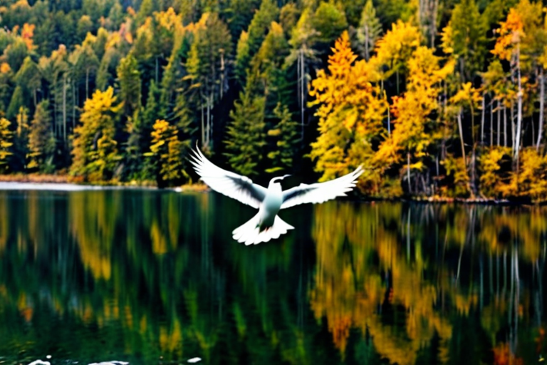 white and black bird humanoid levitating vertically with closed wings ...