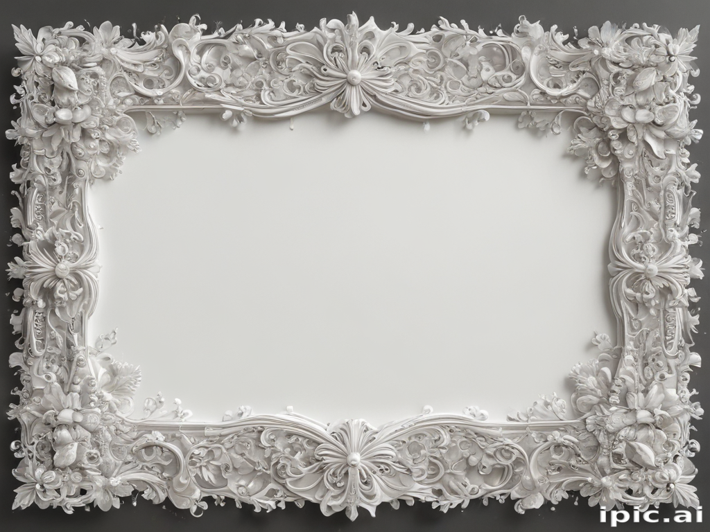 Elegant White Ornate Frame Adorned with Intricate Floral Designs and ...