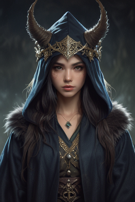 Druidic witch in wizard robes and pelt, symmetrical eyes, Korean, dark ...
