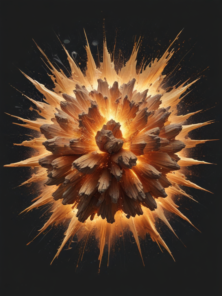 Explosive Eruption of Wooden Fragments Radiating Bright Light and Energy
