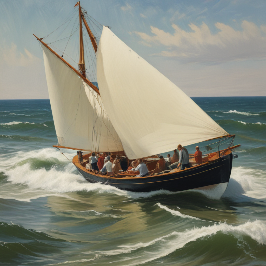 edward hopper summer people on a regatta on the sea sun in waves