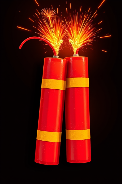Dynamic Display of Explosive Power: Two Lit Firecrackers Igniting ...