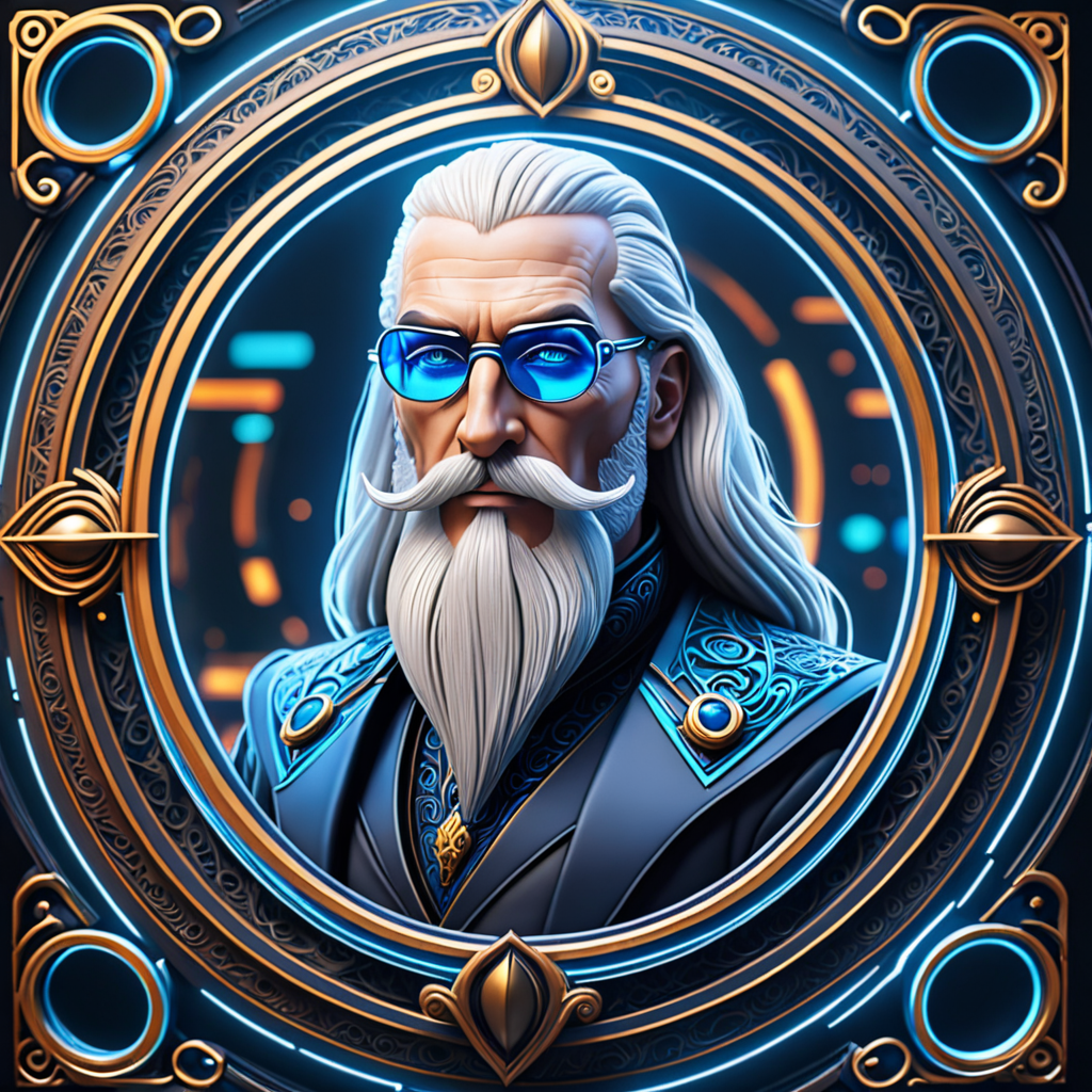 Create a unique 3D logo art of a villainous but royal looking cyberpunk ...