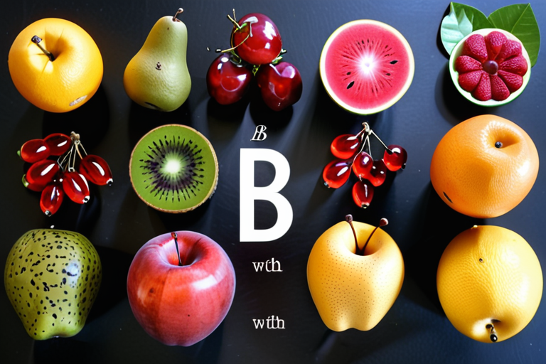 Colorful Arrangement of Fresh Fruits Displayed with Artistic Letter 'B'