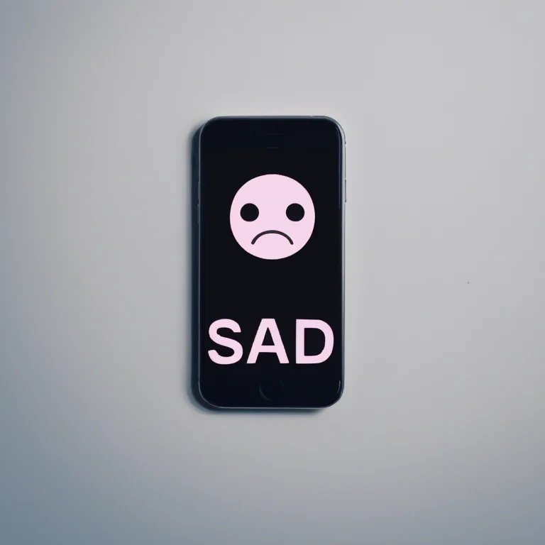 Smartphone Displaying a Simple Pink Sad Face Emoji and Text
