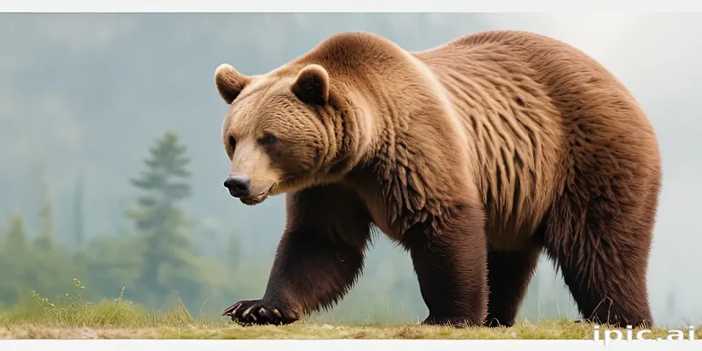 A Majestic Grizzly Bear Roaming Through Lush Green Wilderness Landscape