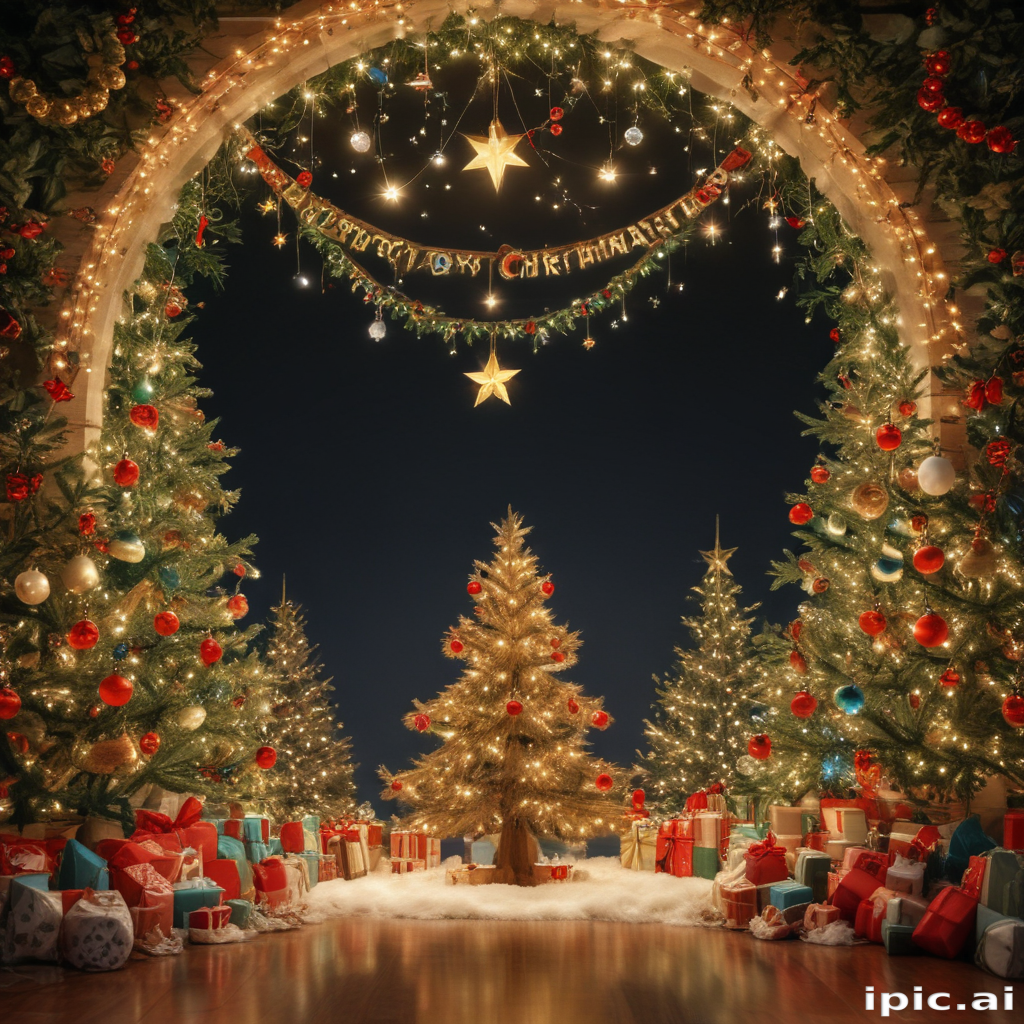 A Festive Christmas Scene with Beautiful Trees and Colorful Gifts Galore.