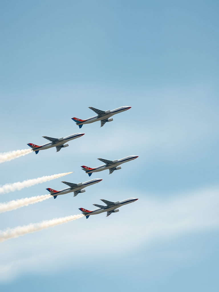 regenerate image of multiple airplanes in formation flying in a clear ...
