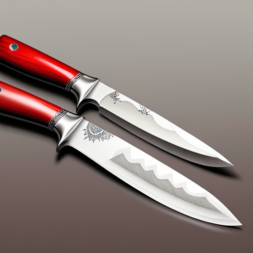 Elegant Chef's Knives with Intricate Designs and Rich Wooden Handles