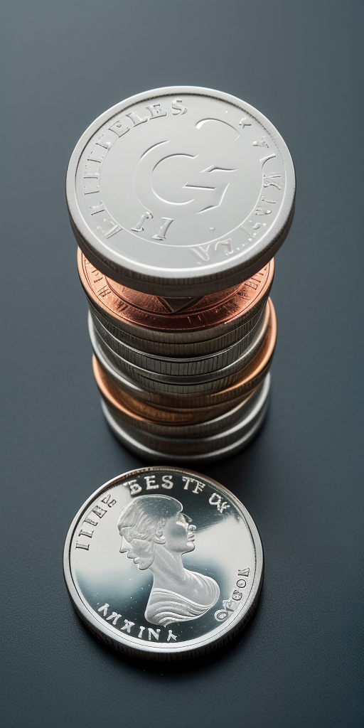 A Close-Up View of Stacked Coins and a Unique Silver Token.