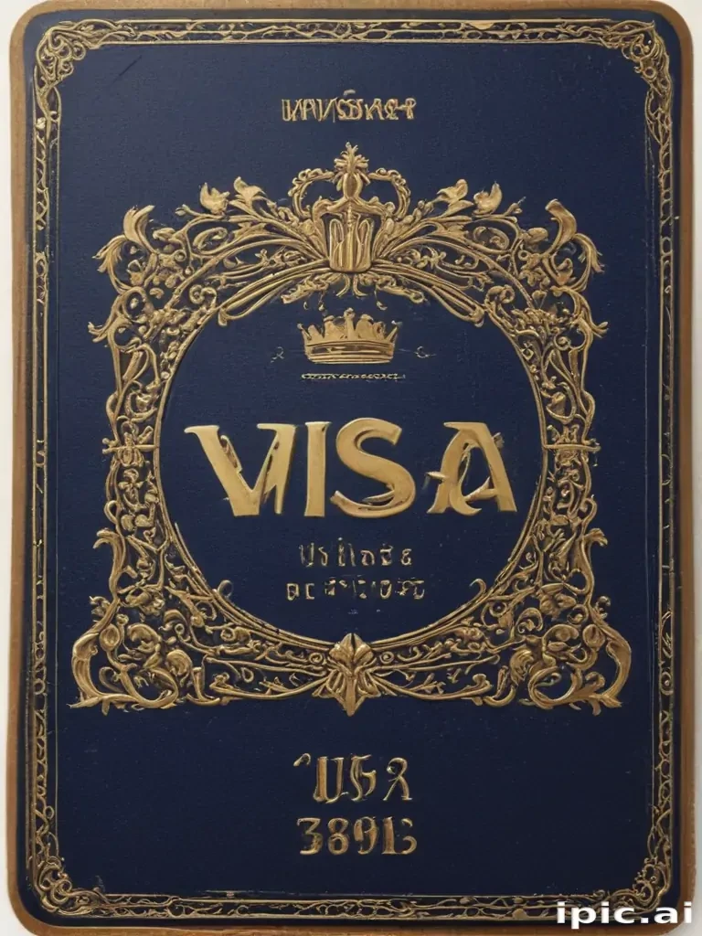 Elegant Blue Visa Card Design Featuring Ornate Gold Detailing and Text