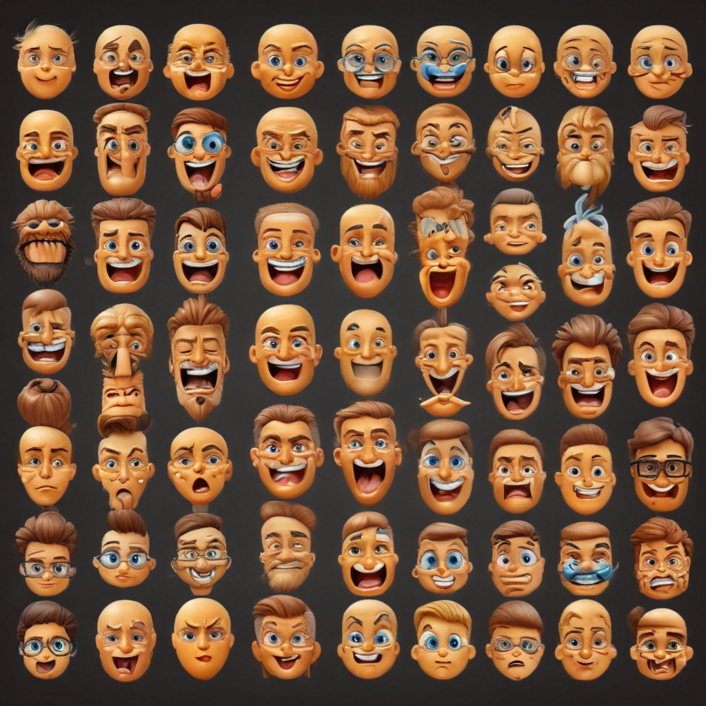 A Colorful Collection of Cartoon Faces Expressing Various Emotions and ...