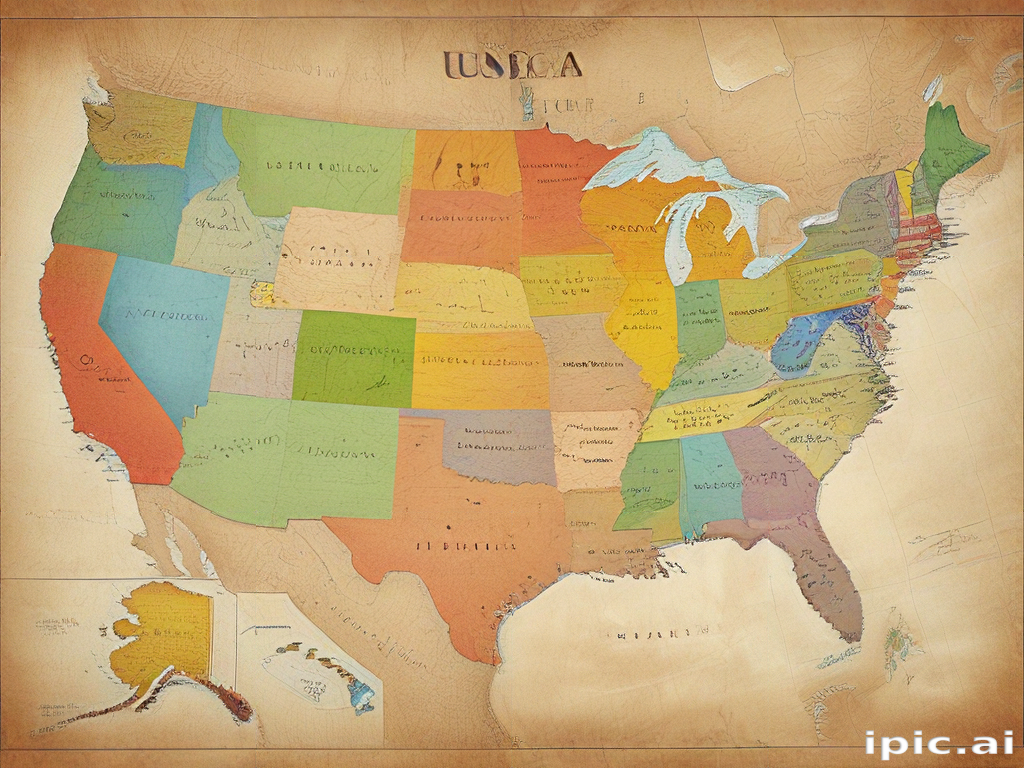 Colorful Vintage Map of the United States Highlighting Each State's Borders
