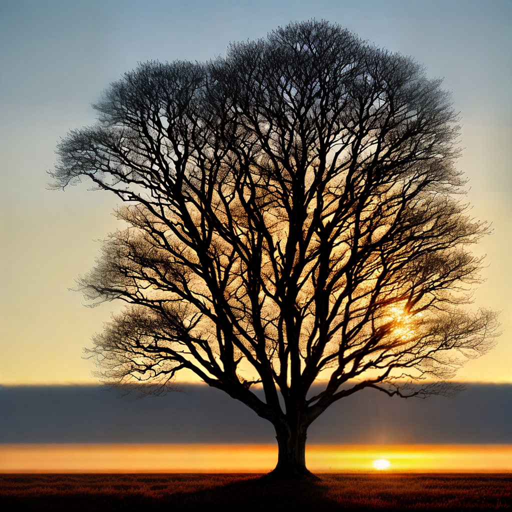 Cold frosty morning. With a singular tree wth branches so long. Rising ...